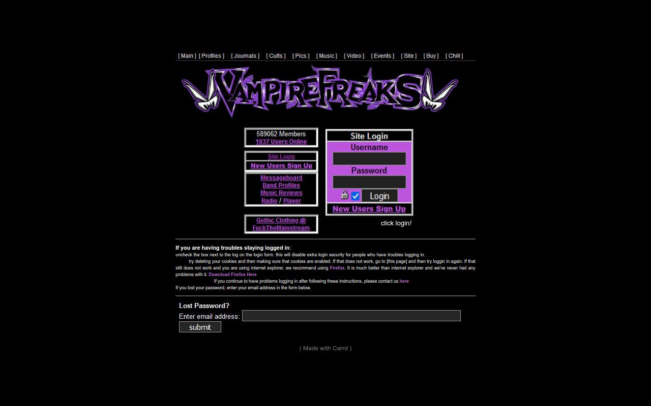 Gothic users at Vampirefreaks